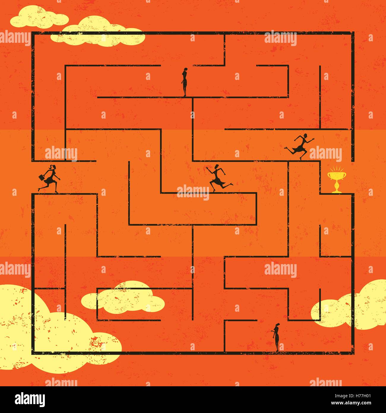Navigating Maze to Success Businesswomen navigating a path to success ...