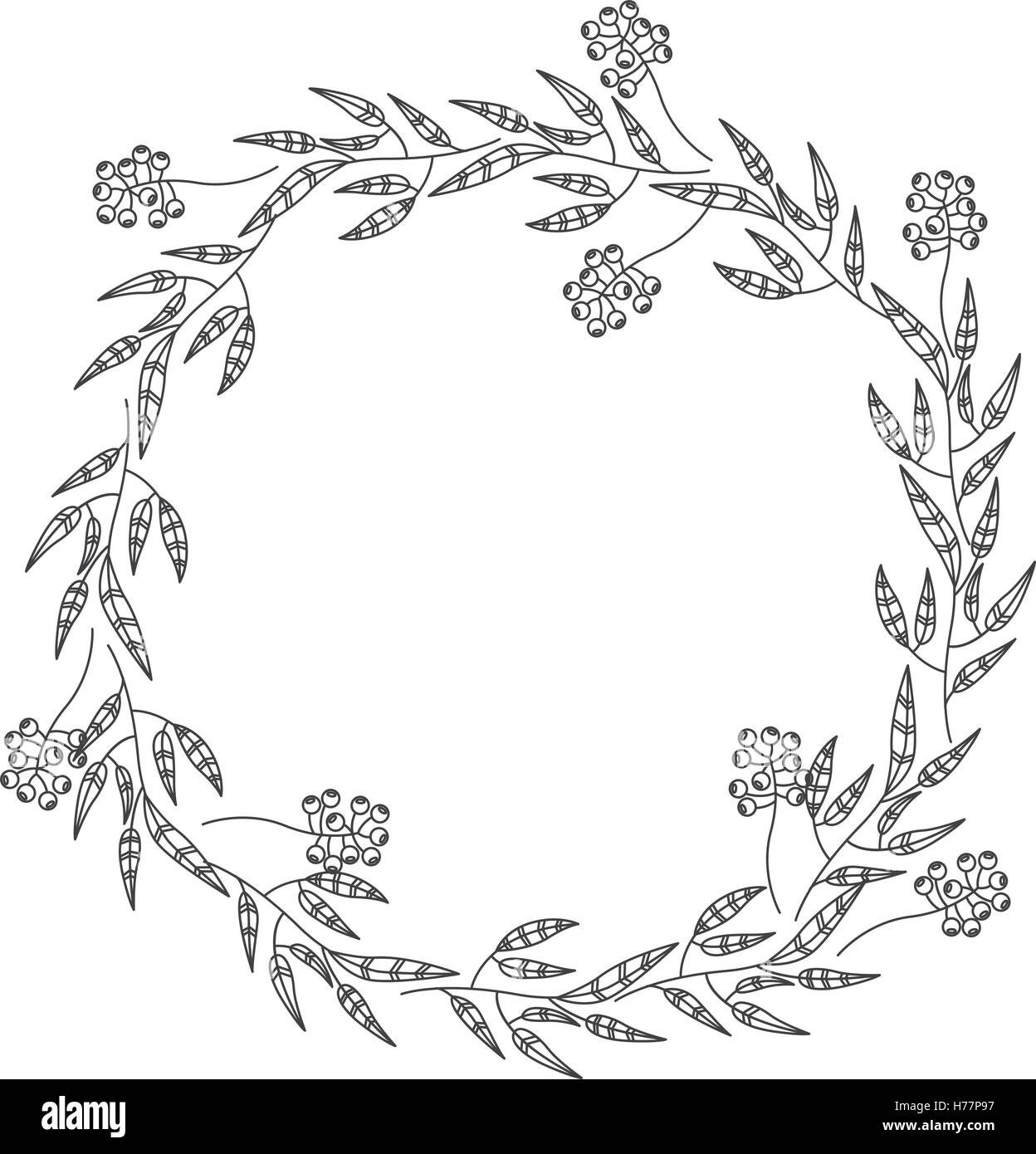 gray scale decorative crown olive branch with fruits Stock Vector Image ...