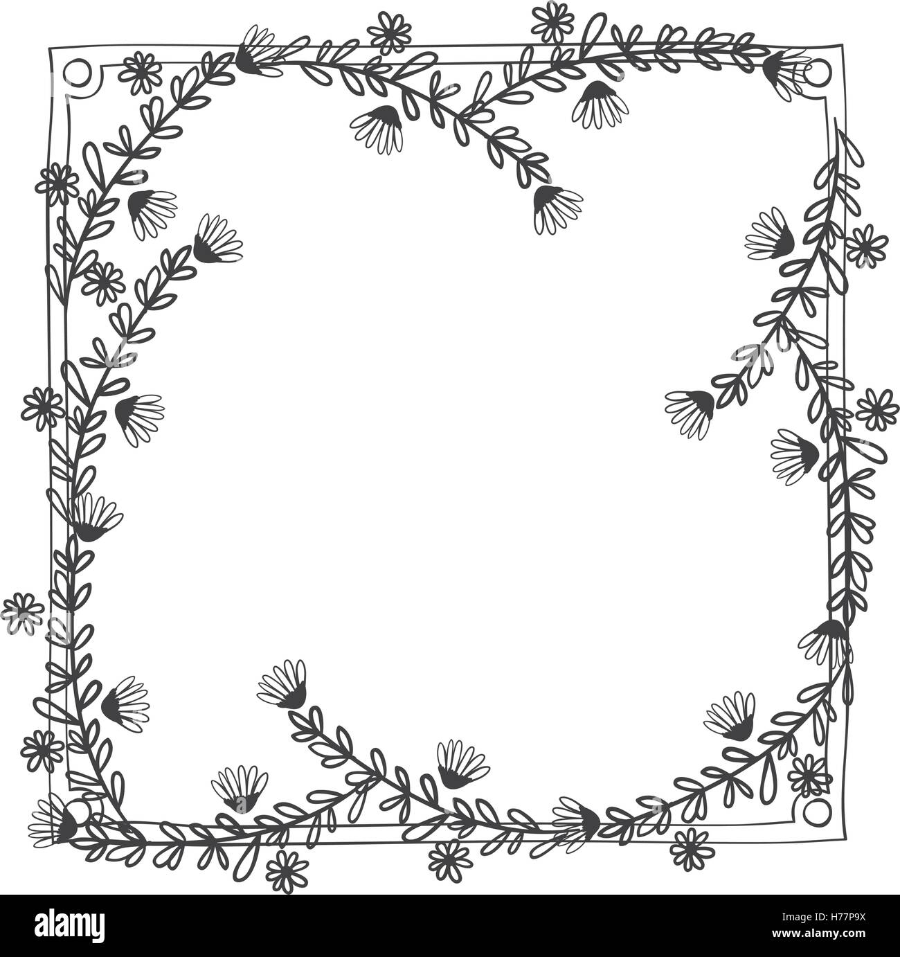 gray scale frame with olive long branch contour vector illustration ...