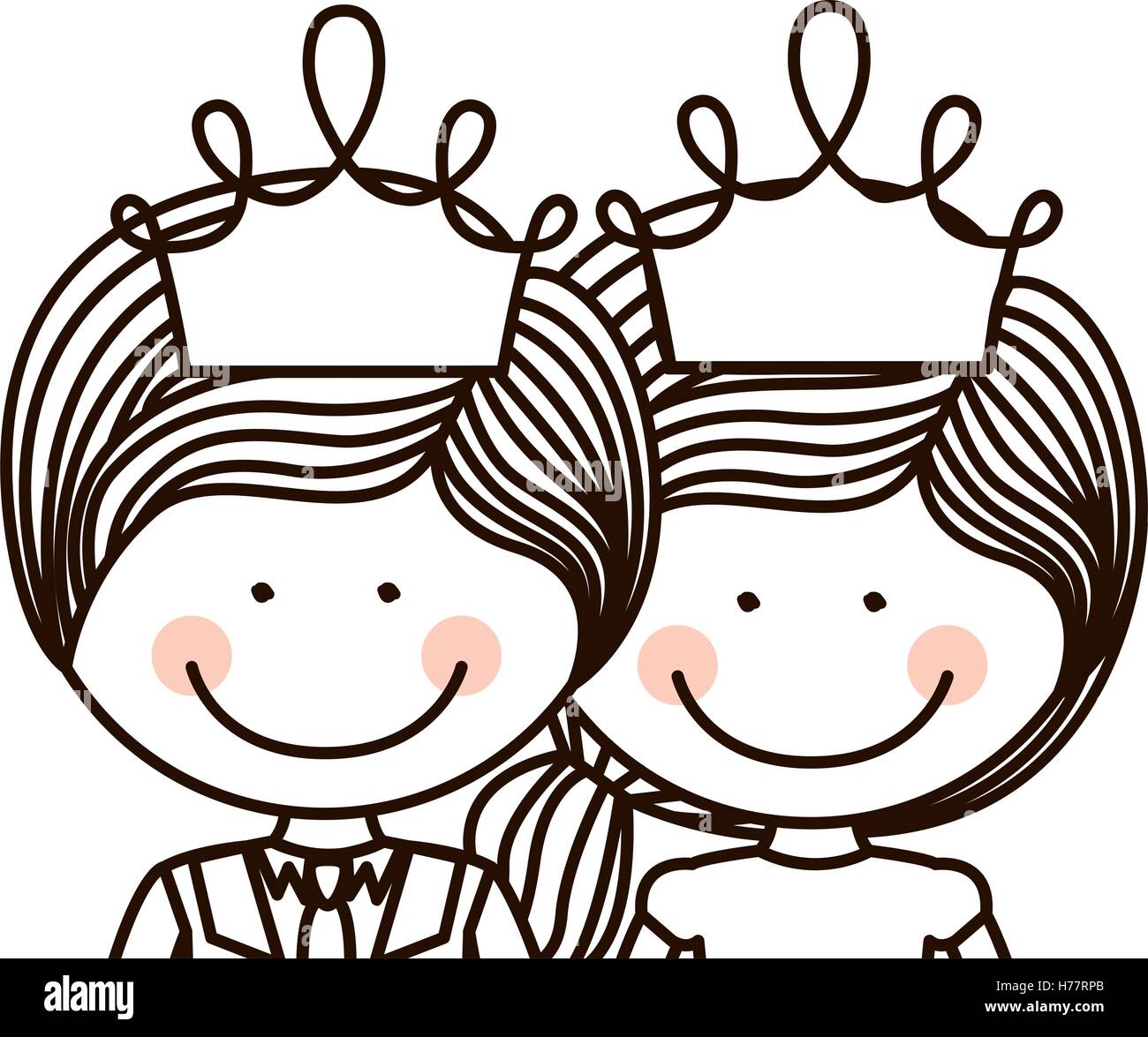 silhouette half body girl and boy with crown vector illustration Stock ...