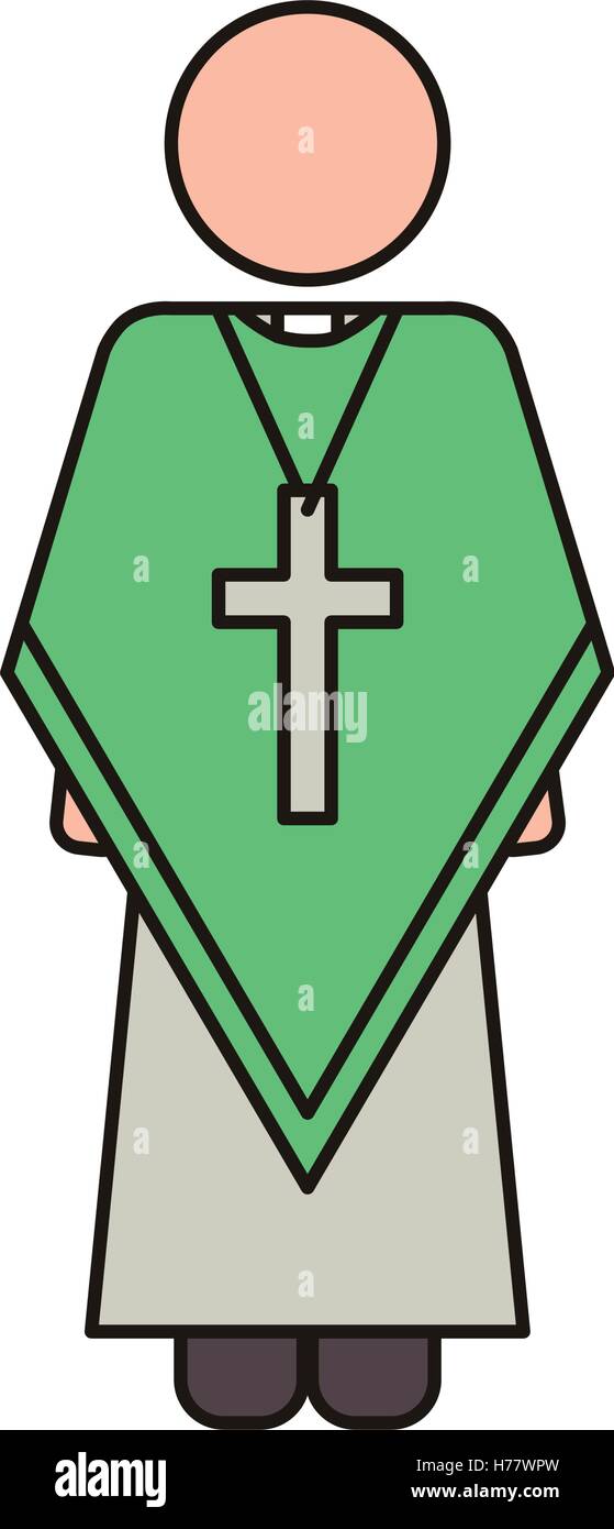 priest or reverend man with christian catholic religious icons over ...