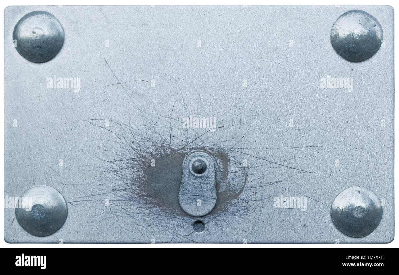 Metal lock plate, hidden locker key hole, closed keyhole shut, isolated ...