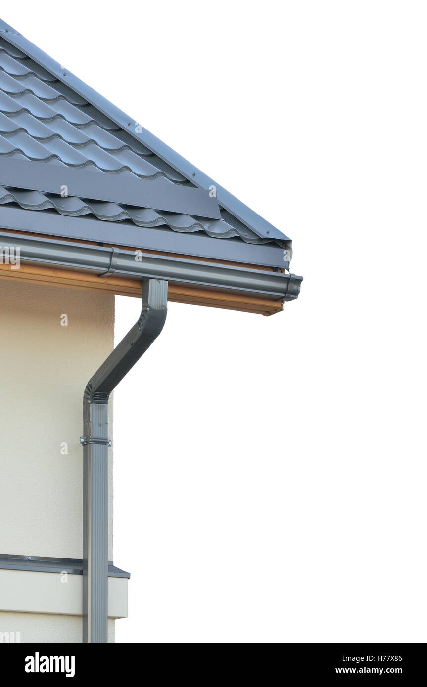 Brand new roofing, grey rooftop, isolated gray roof tiles, detailed ...