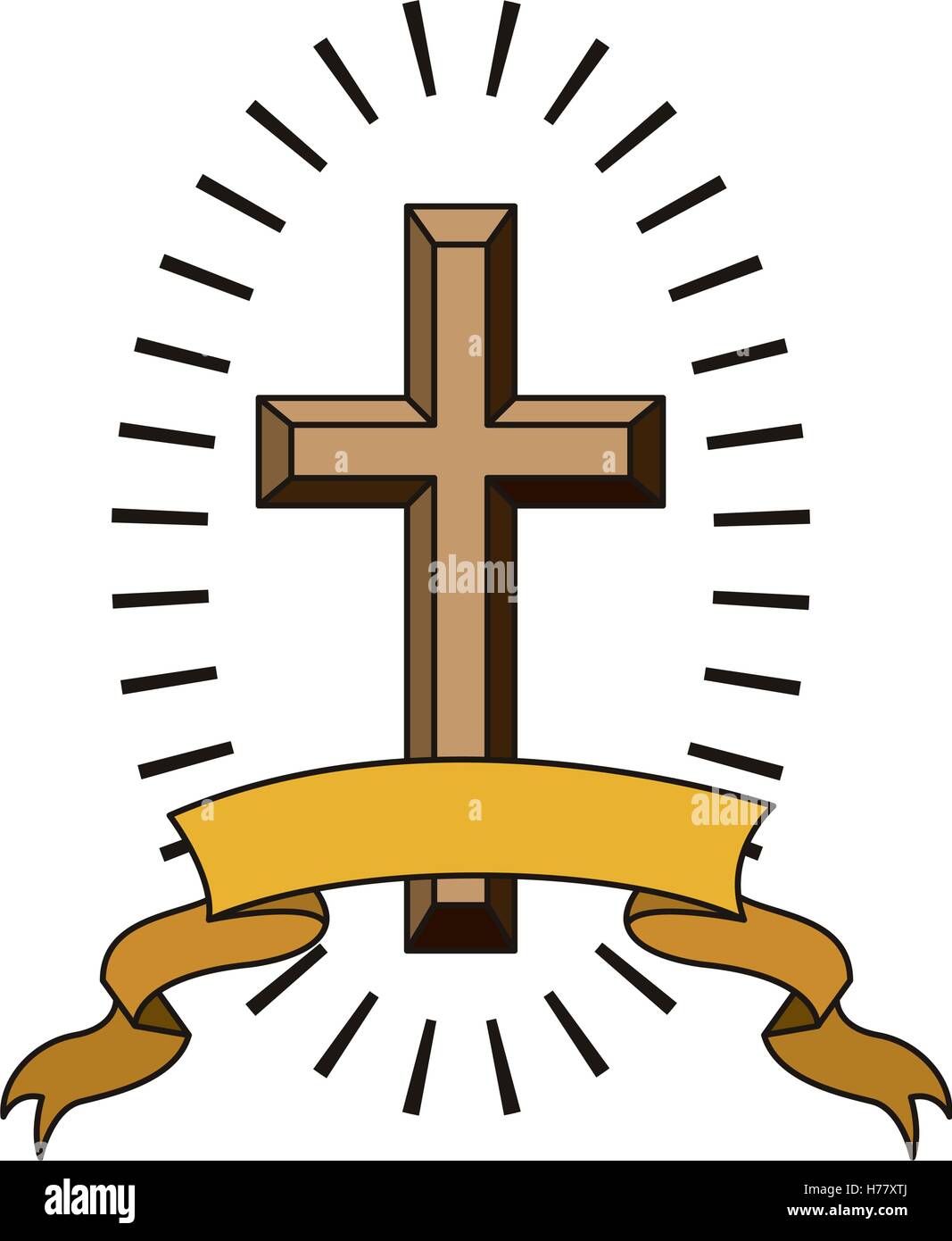 religious cross icon with yellow ribbon over white background. catholic ...