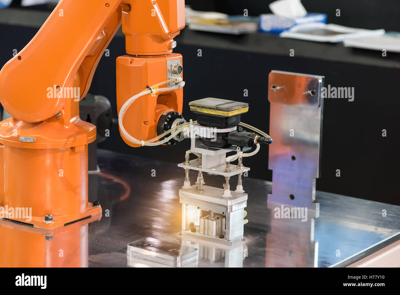 Robotic arm at production line in factory Stock Photo - Alamy