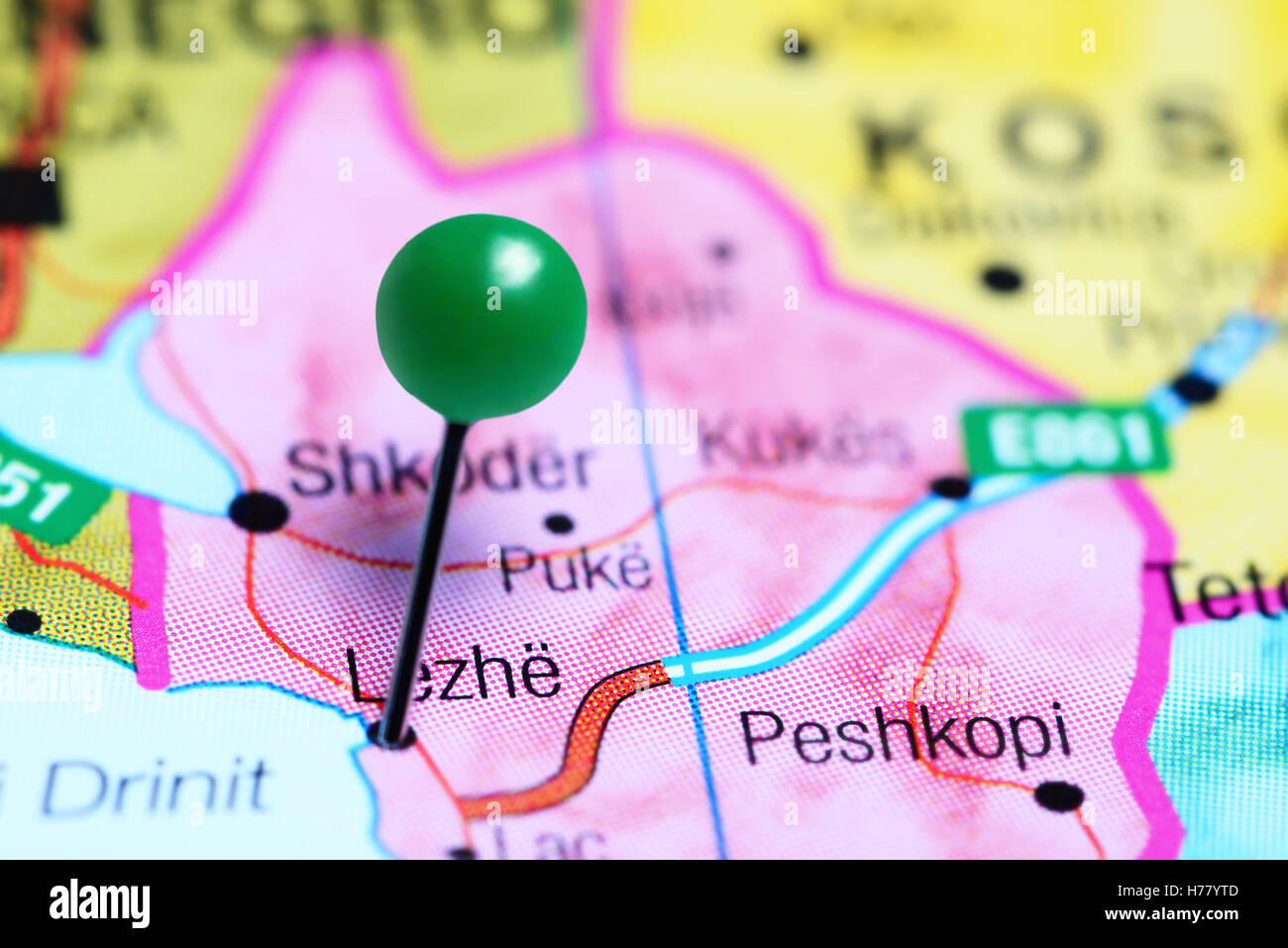 Lezhe pinned on a map of Albania Stock Photo - Alamy