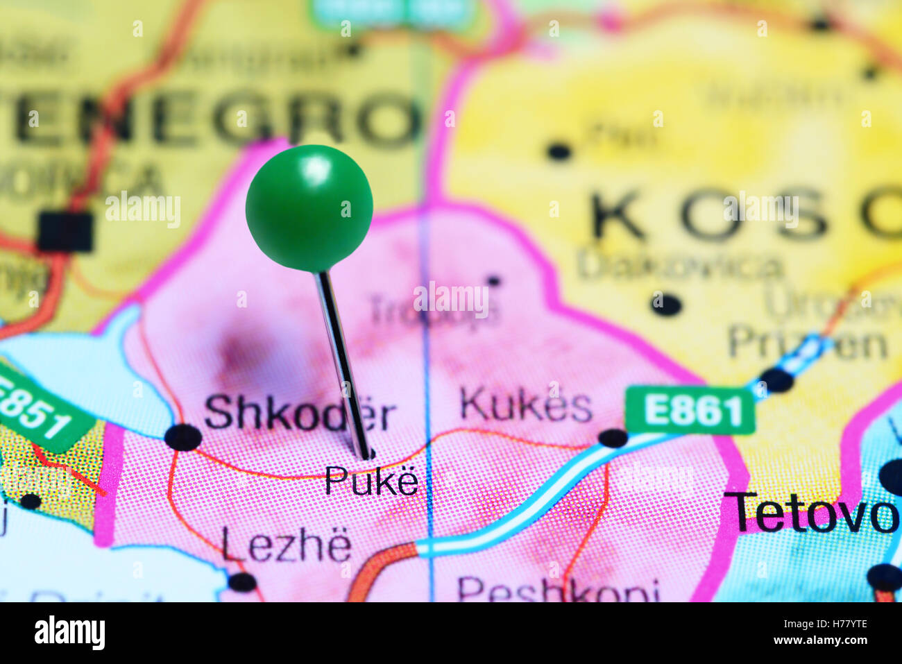 Puka pinned on a map of Albania Stock Photo - Alamy