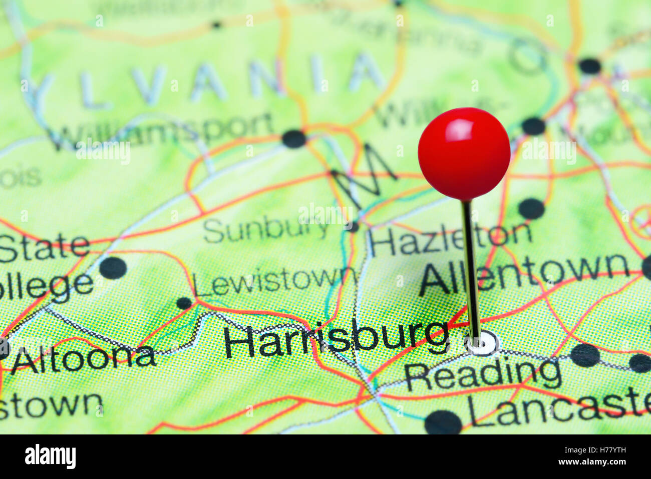 Harrisburg pinned on a map of Pennsylvania, USA Stock Photo - Alamy