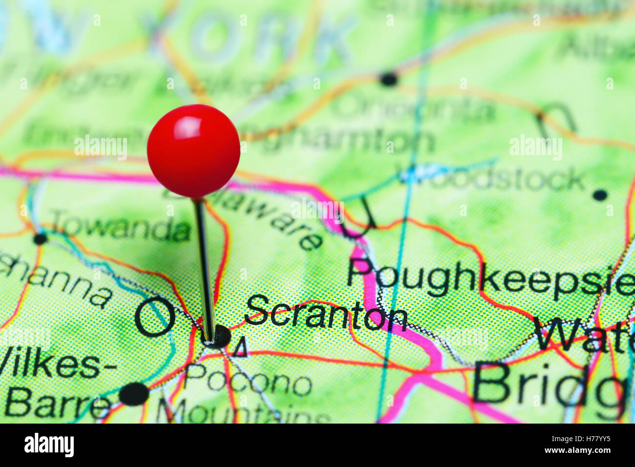 Scranton pinned on a map of Pennsylvania, USA Stock Photo - Alamy