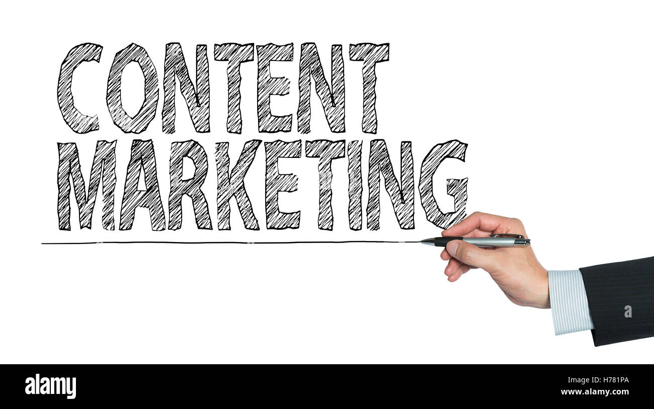 content marketing written by hand, hand writing on transparent board ...