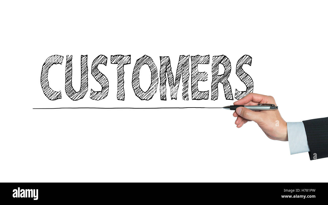 customers written by hand, hand writing on transparent board, photo ...