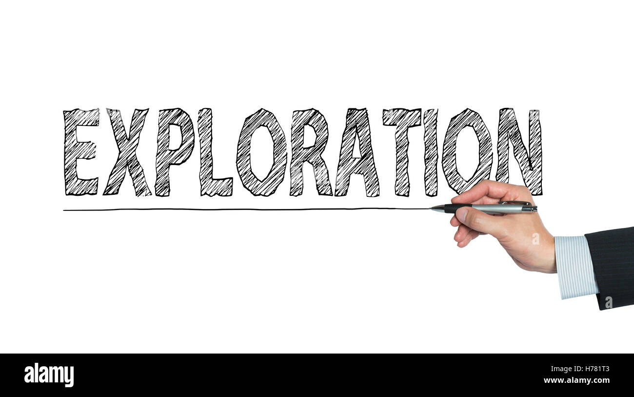 exploration written by hand, hand writing on transparent board, photo ...