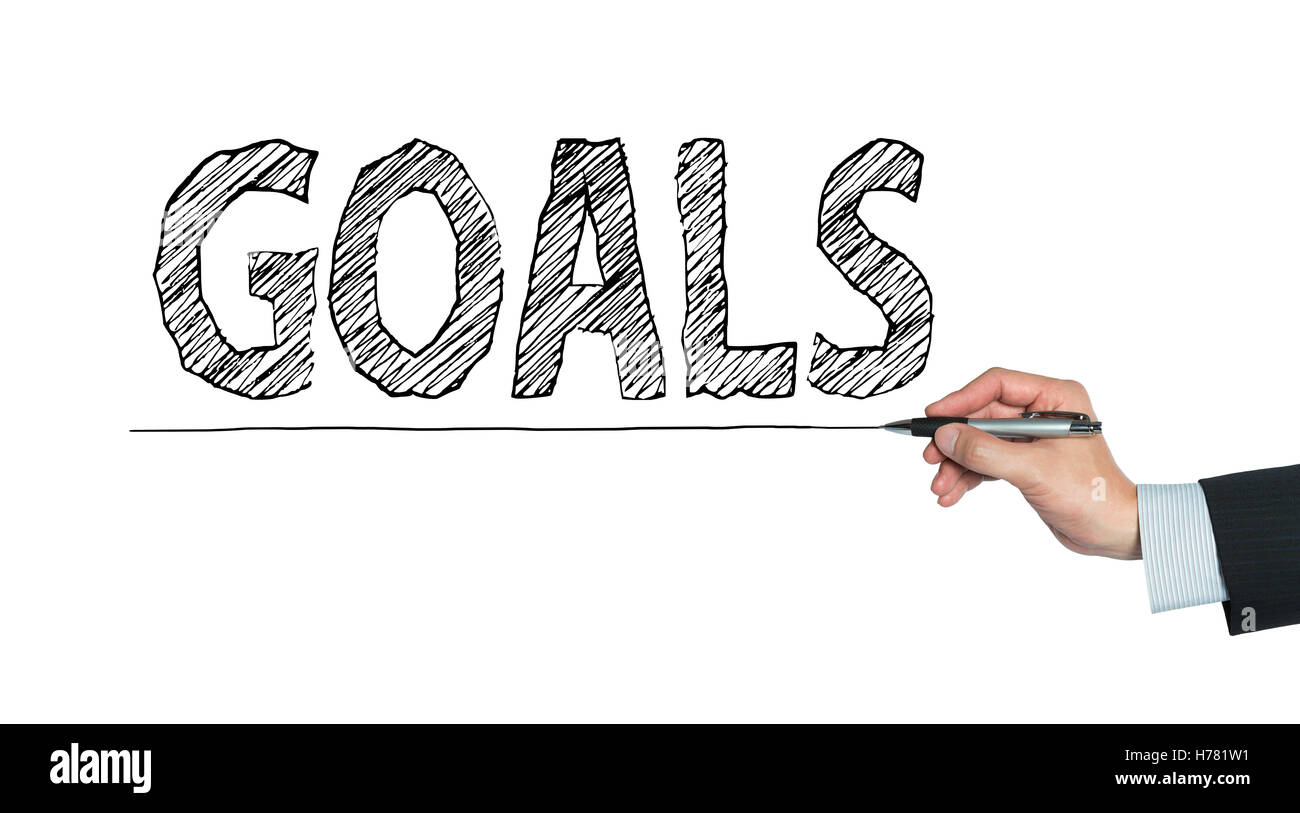 goals written by hand, hand writing on transparent board, photo Stock ...