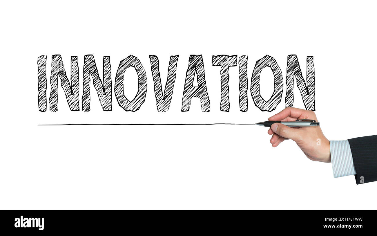 innovation written by hand, hand writing on transparent board, photo ...