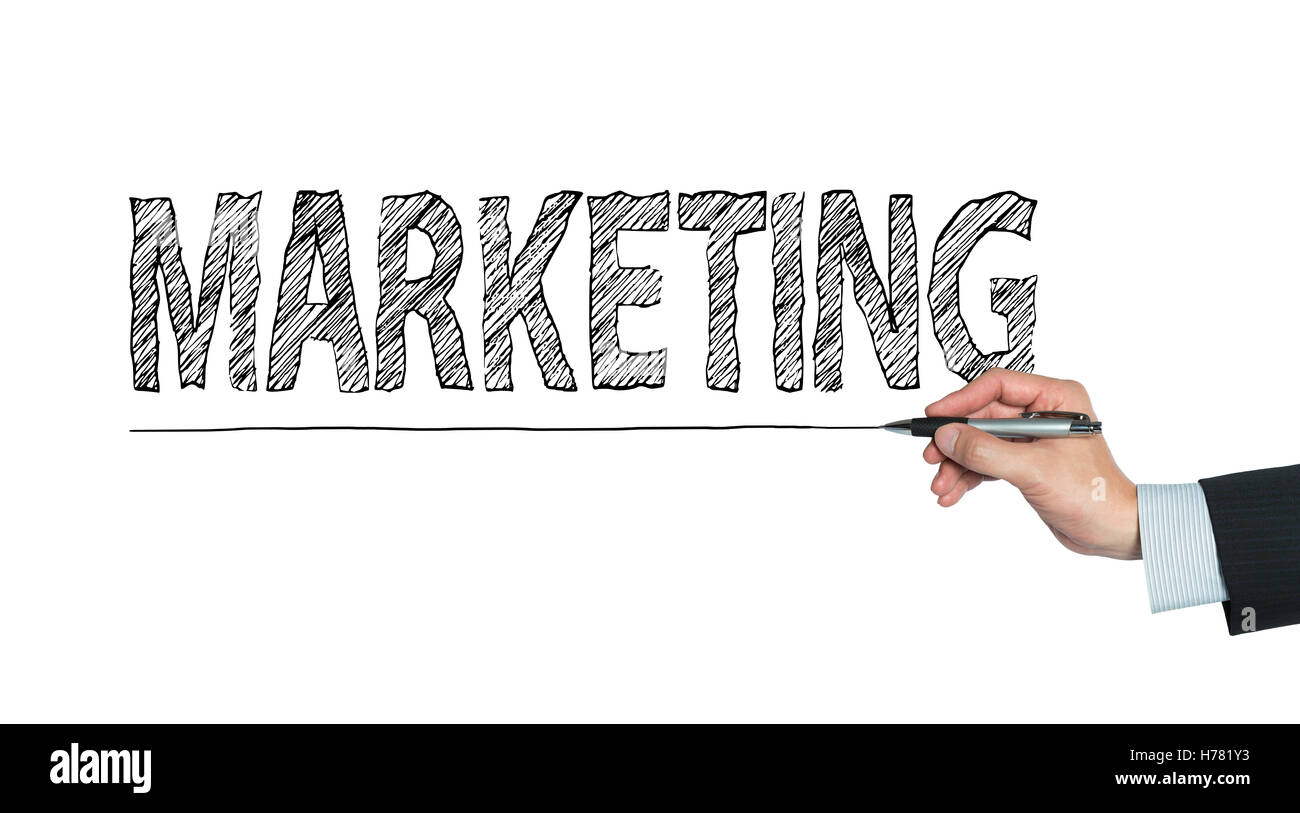 marketing written by hand, hand writing on transparent board, photo ...