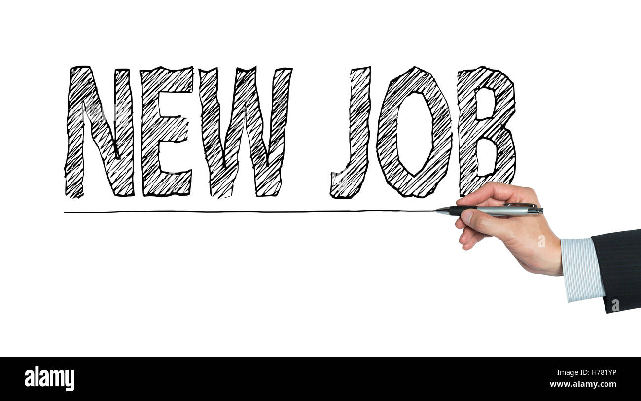 new job written by hand, hand writing on transparent board, photo Stock ...