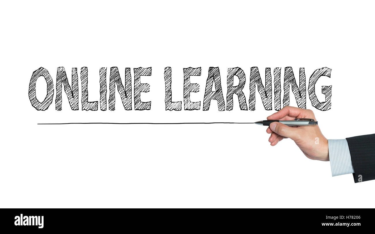 online learning written by hand, hand writing on transparent board ...