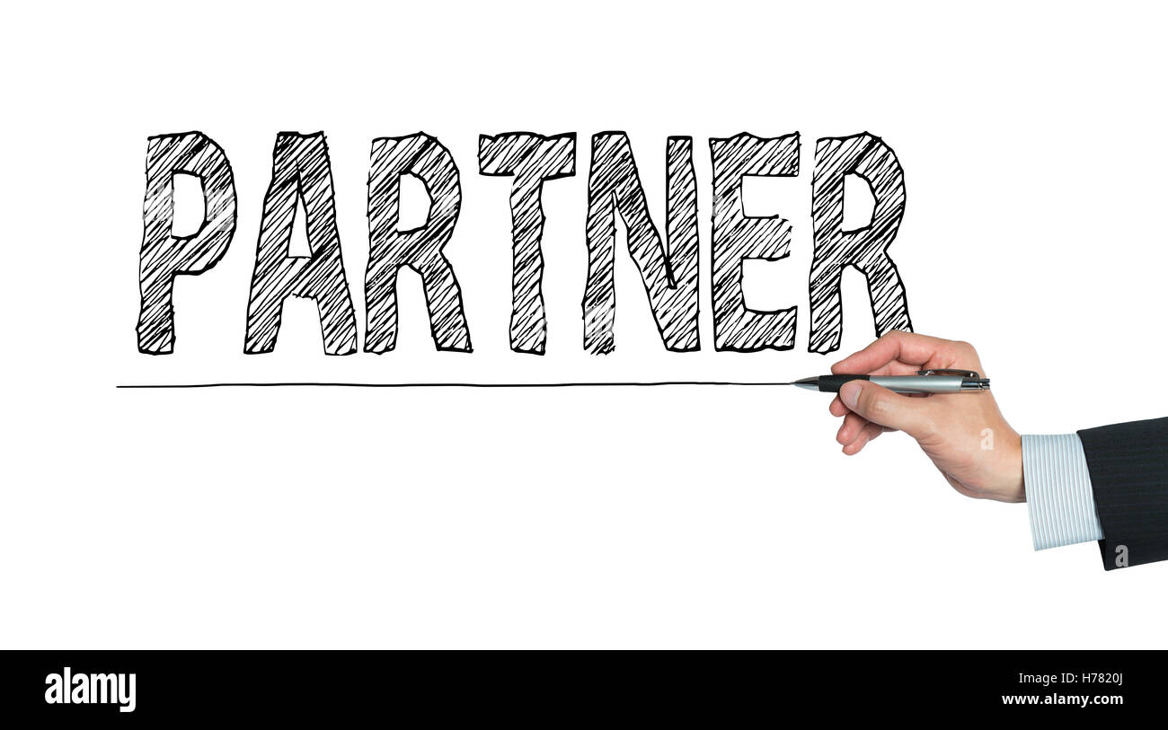 partner written by hand, hand writing on transparent board, photo Stock ...