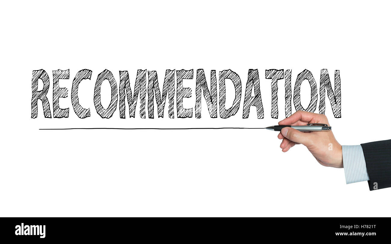 recommendation written by hand, hand writing on transparent board ...