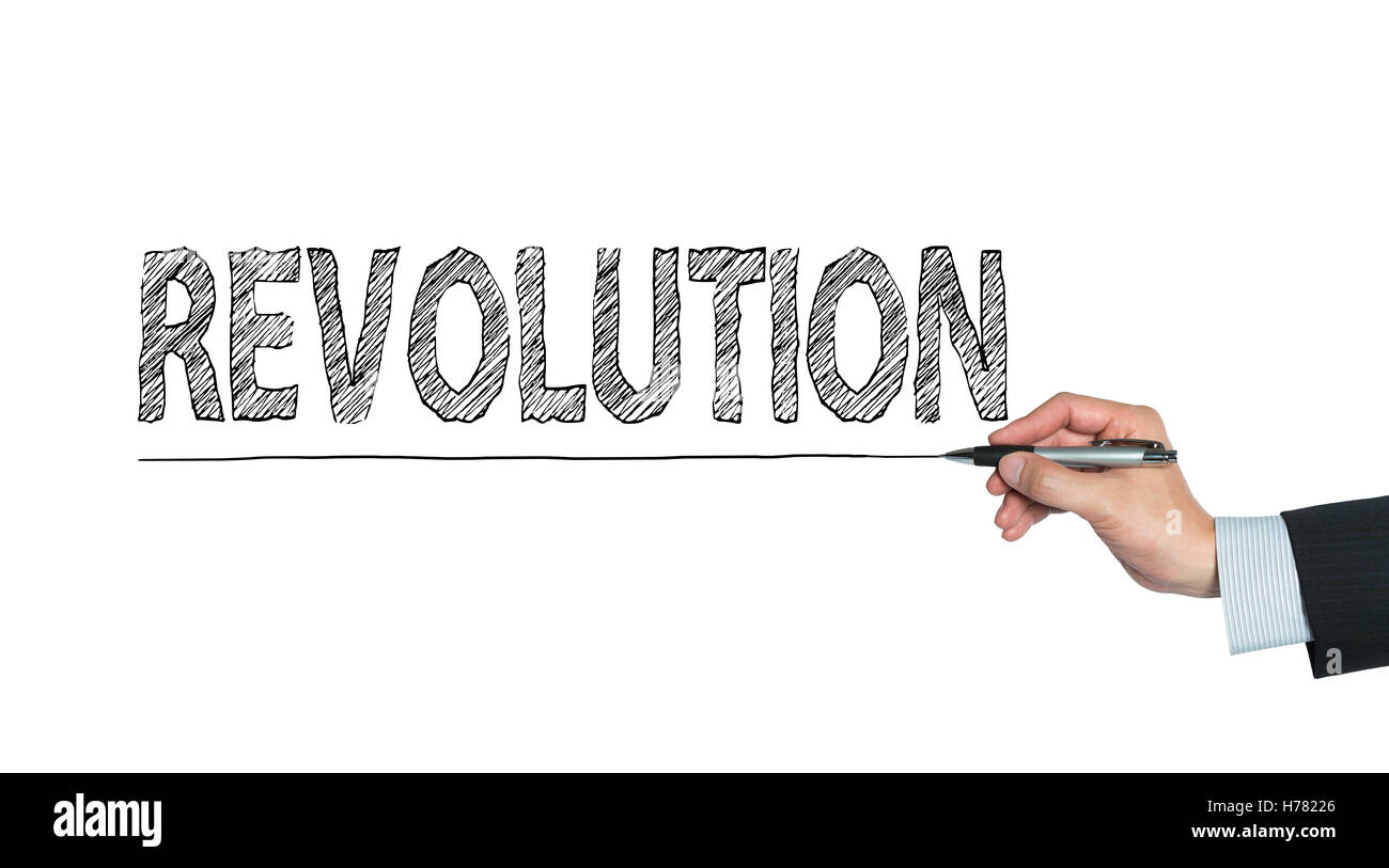revolution written by hand, hand writing on transparent board, photo ...