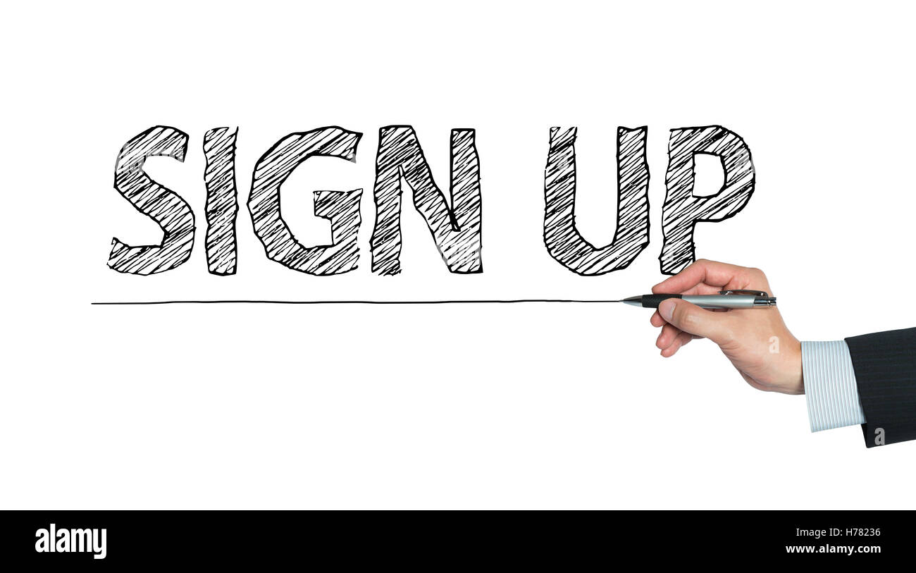 sign up written by hand, hand writing on transparent board, photo Stock ...
