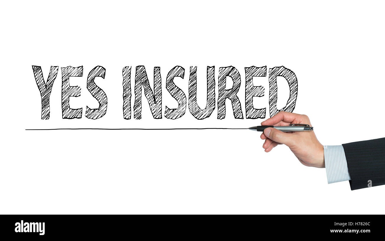 yes insured written by hand, hand writing on transparent board, photo ...