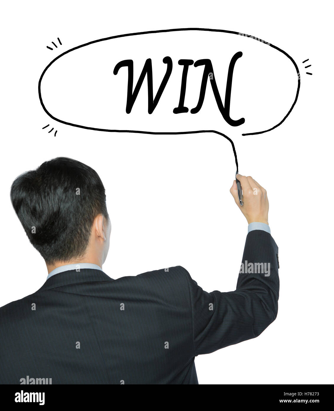WIN written by businessman in black suit, hand writing on transparent ...