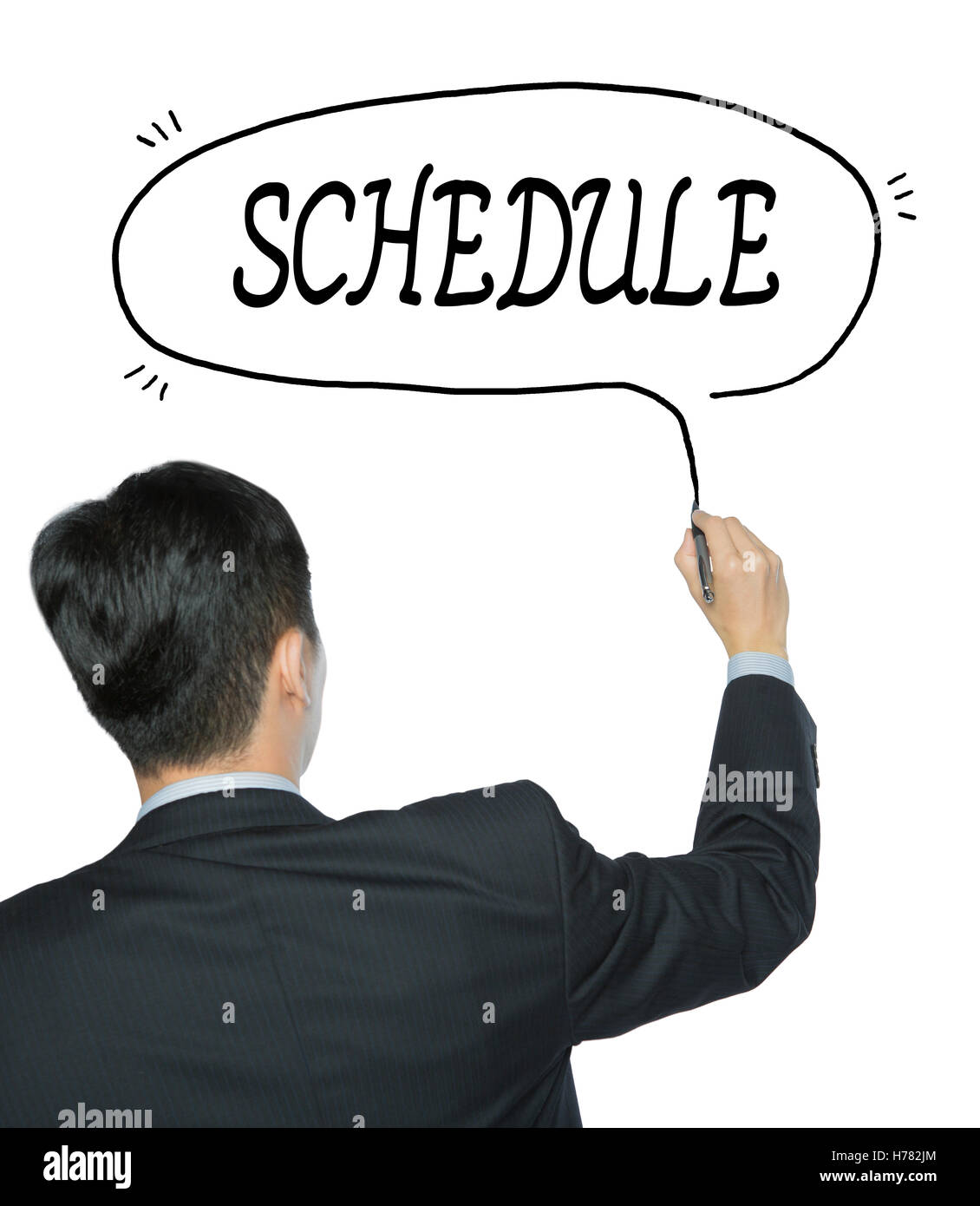 schedule written by businessman in black suit, hand writing on ...