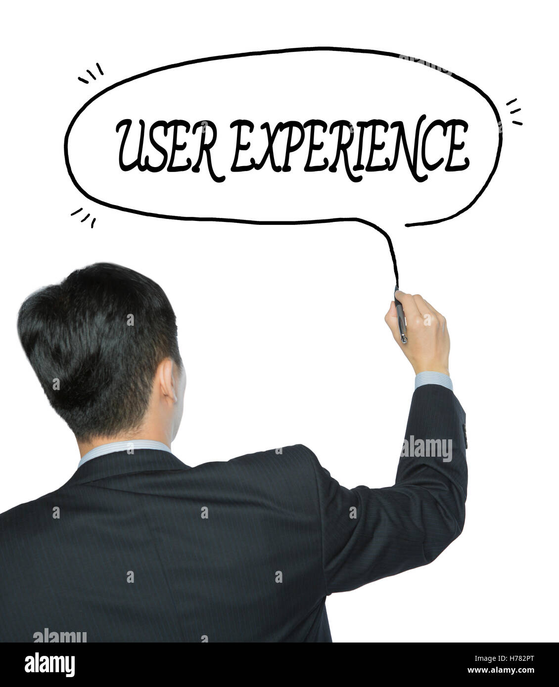 user experience written by businessman in black suit, hand writing on ...