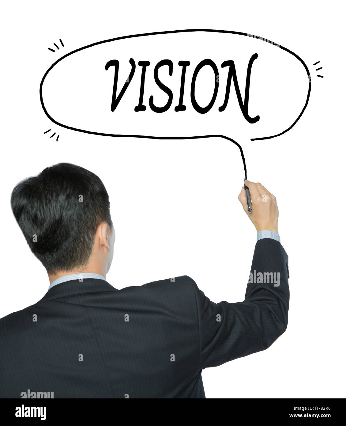 vision written by businessman in black suit, hand writing on ...