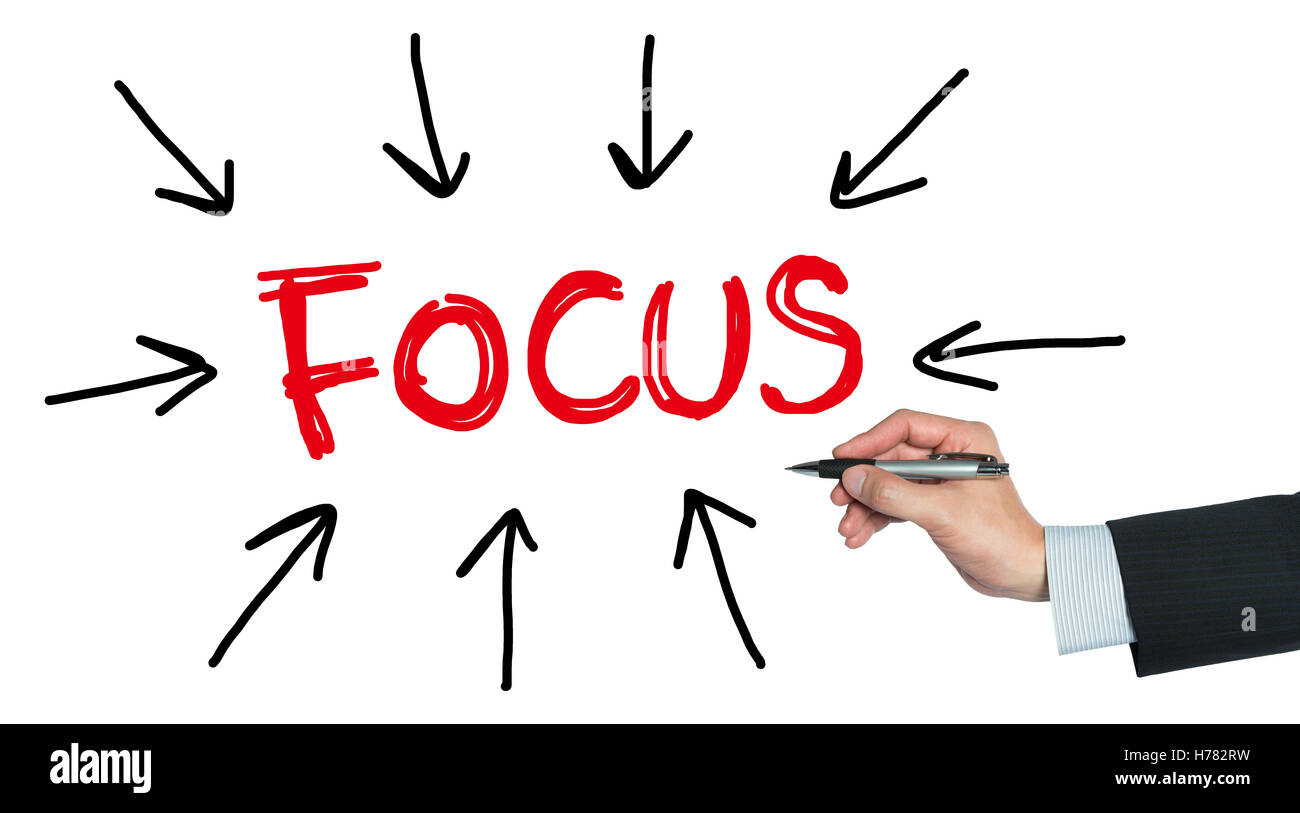 focus written by hand with red marker; surrounded by black arrows ...