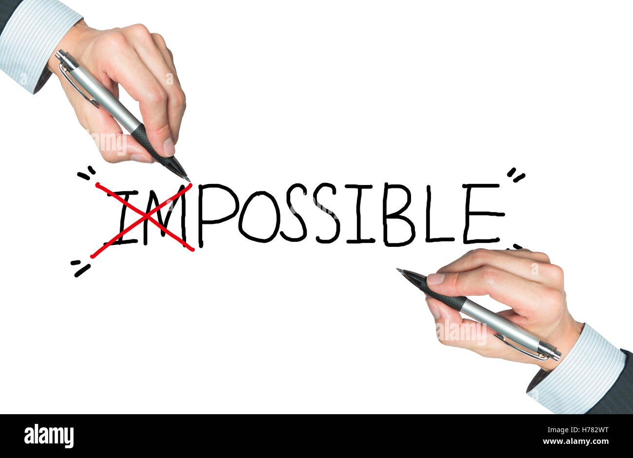 impossible written by hand, with the first two alphabets cancelled ...