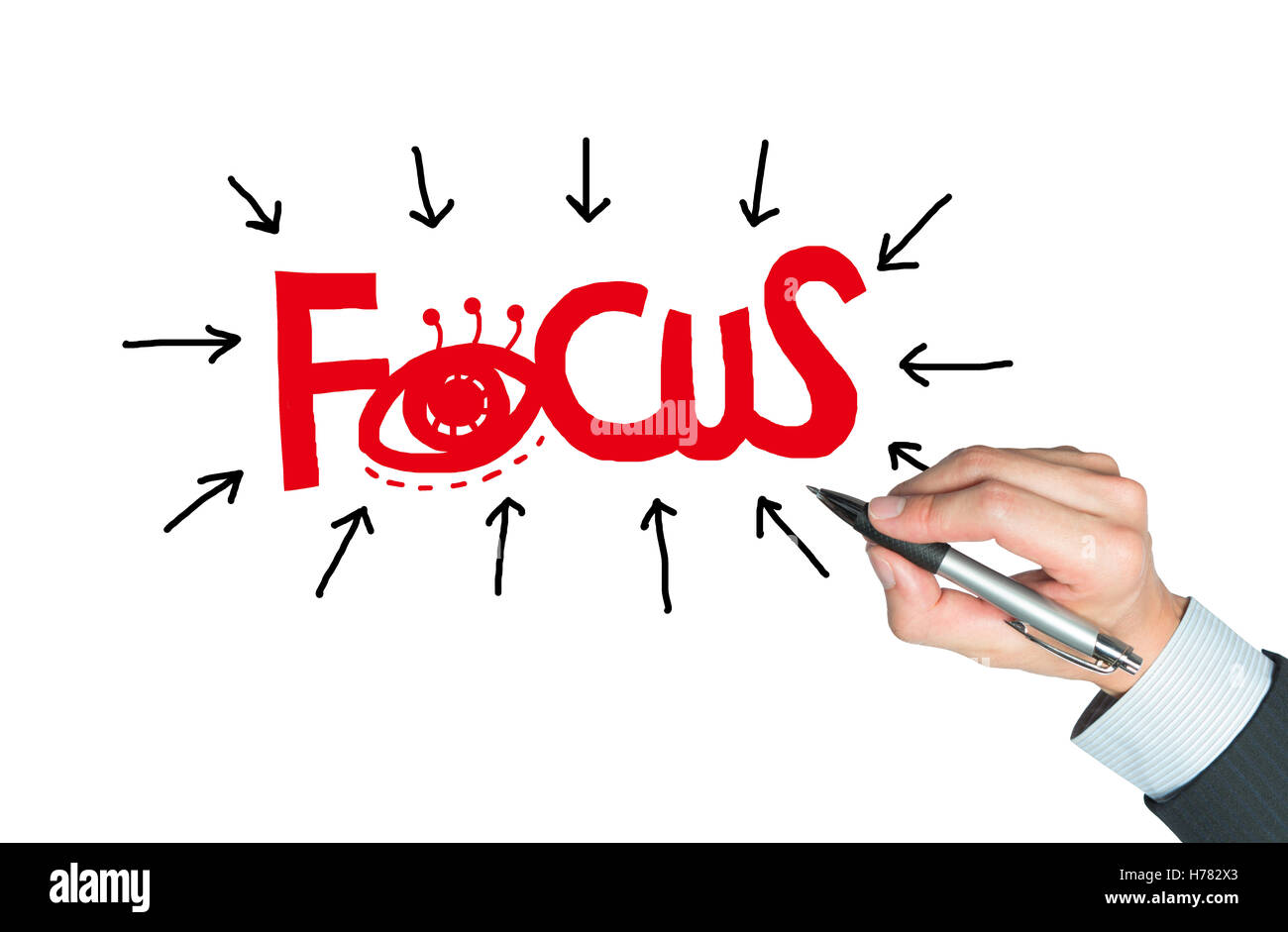 focus written by hand with red marker; surrounded by black arrows ...