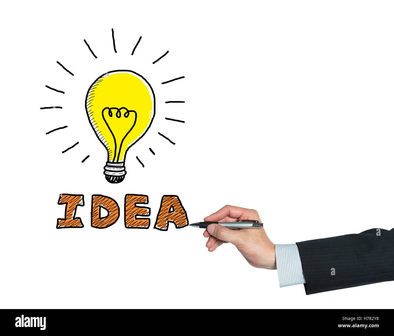 idea drew by hand with a lamp picture, isolated white background Stock Photo - Alamy