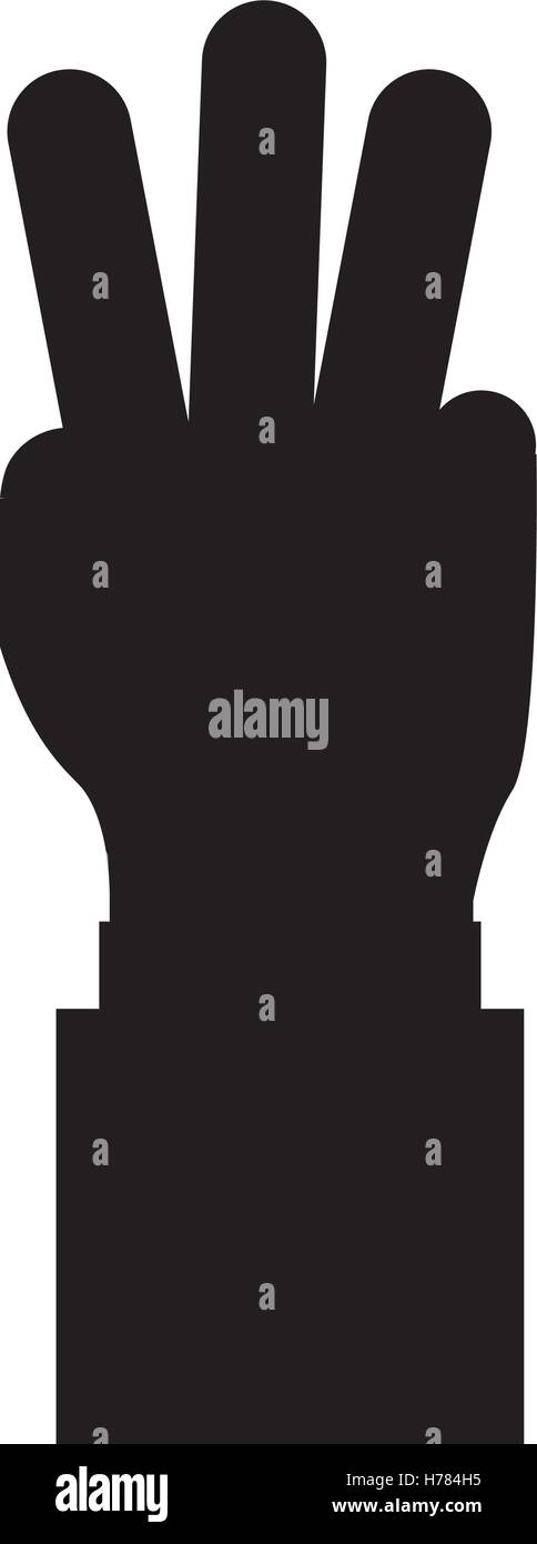 silhouette of human arm and hand making a number expression over white ...