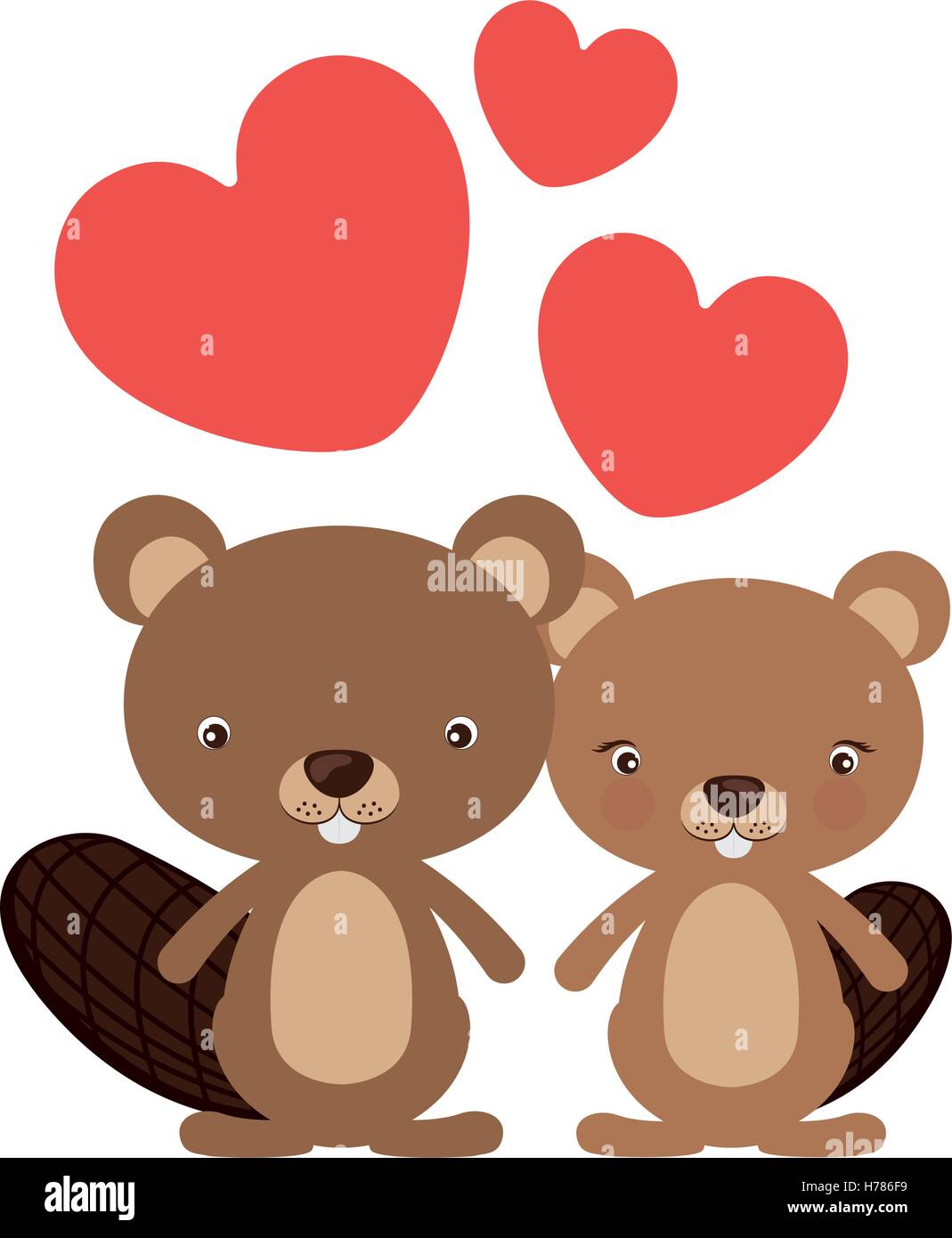 Little couple of animals concept about cute beaver in love design with ...