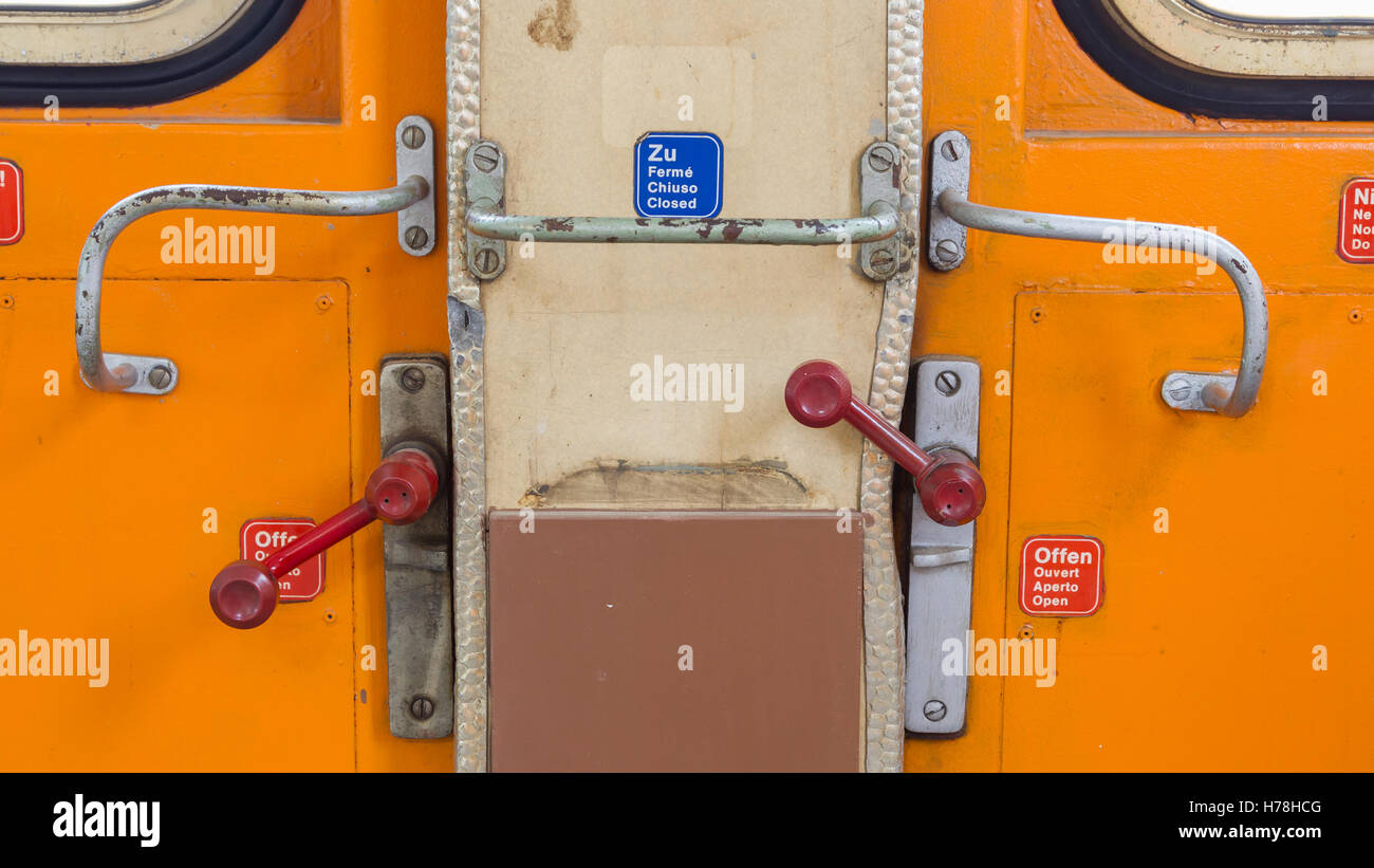 Vintage door on the train compartment, german train Stock Photo - Alamy