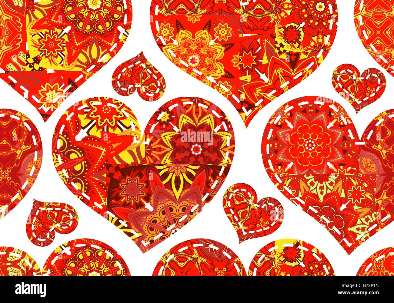 Seamless pattern with red patchwork hearts. Beautiful valentine ...