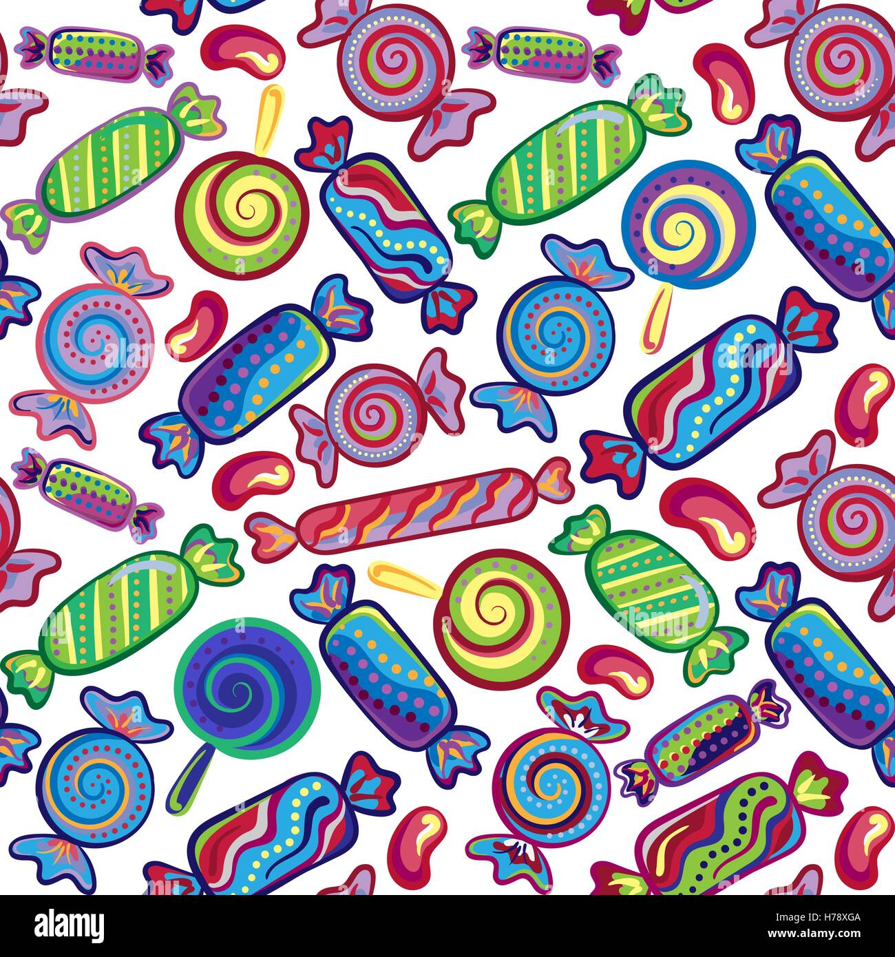 Cute seamless pattern with colorful sweets. Seamless different sweets ...