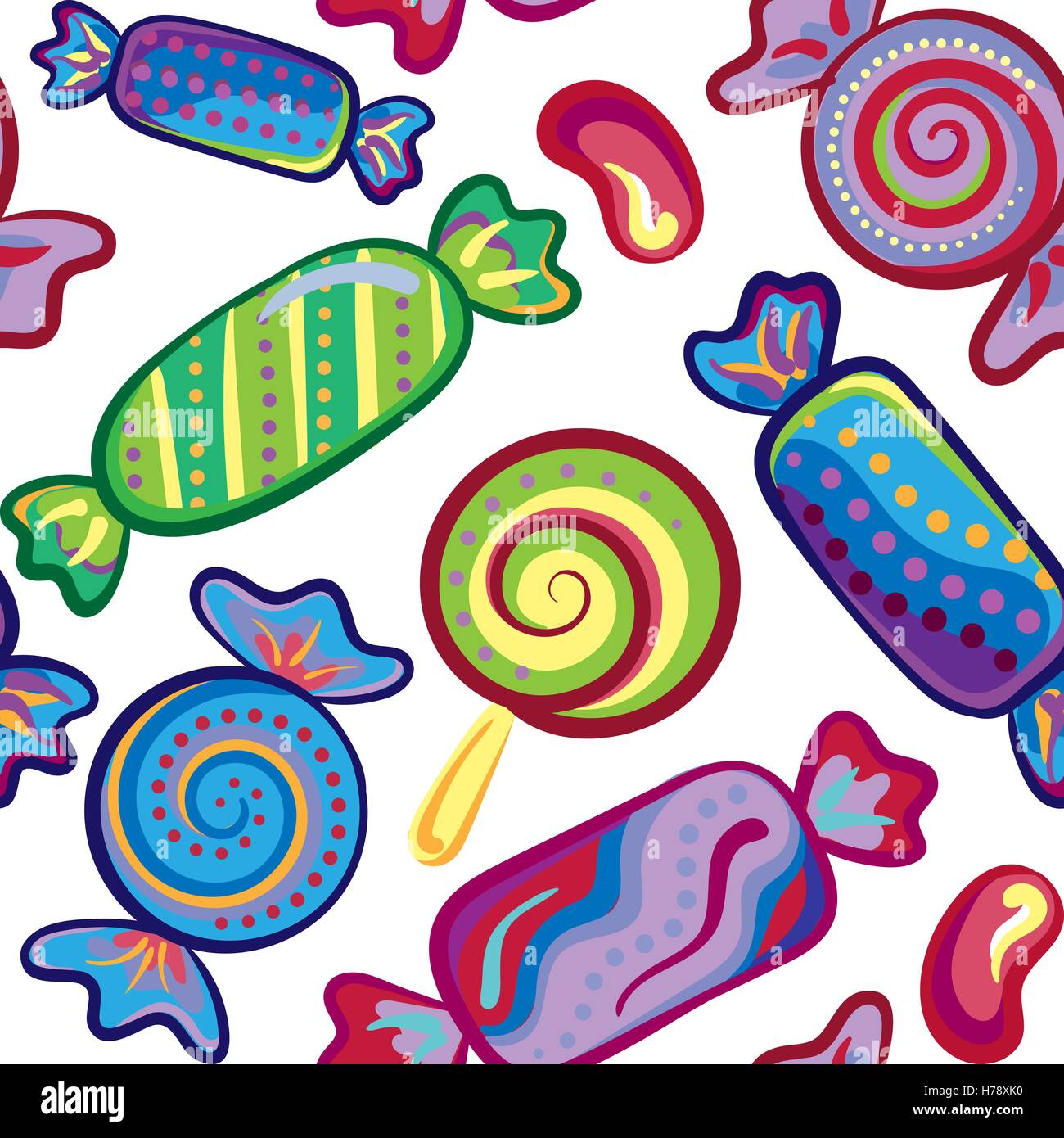 Cute seamless pattern with colorful sweets. Seamless different sweets ...