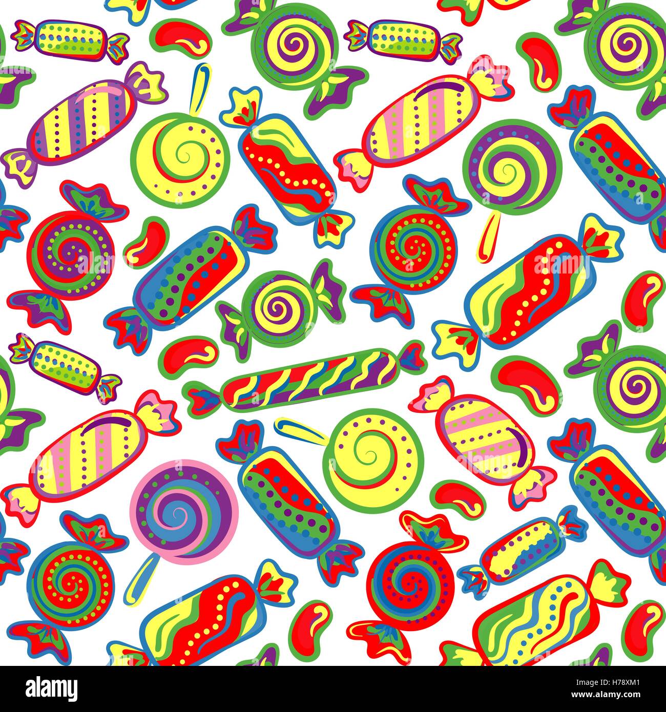 Cute seamless pattern with colorful sweets. Seamless different sweets ...