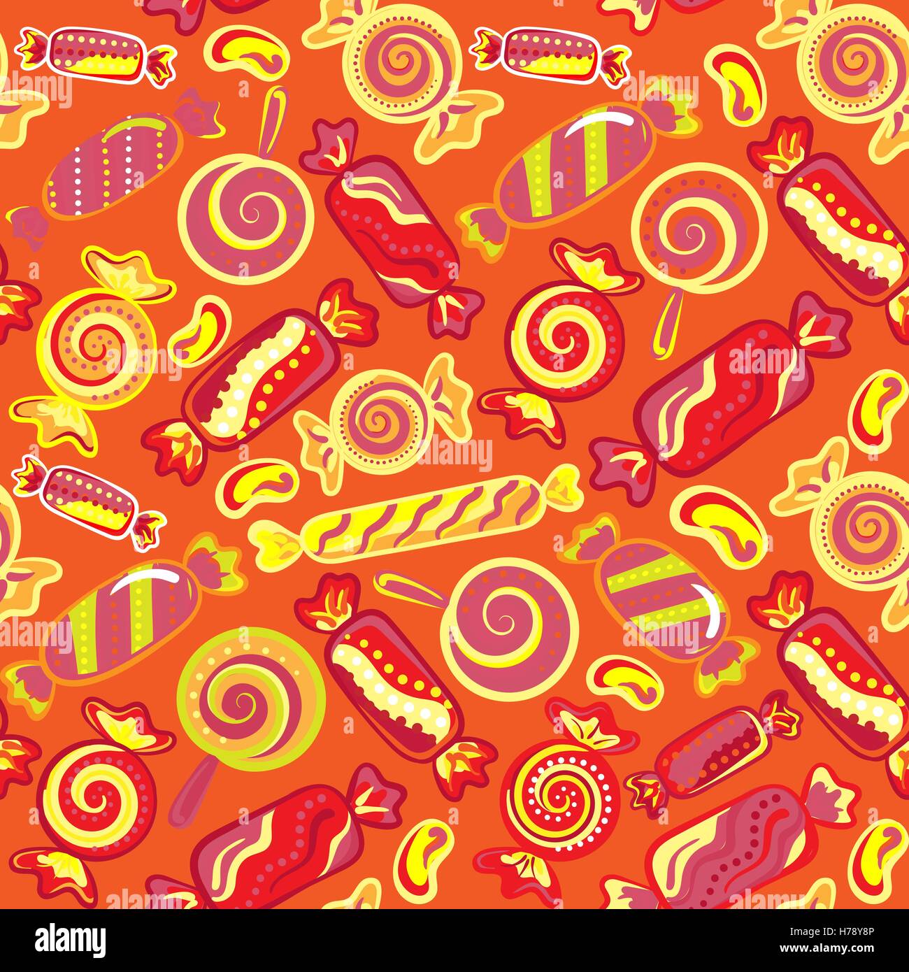 Seamless background with various candies. Vector illustration. Bright ...