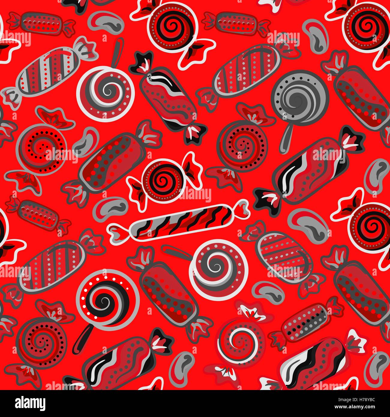 Seamless background with various candies. Vector illustration. Bright ...