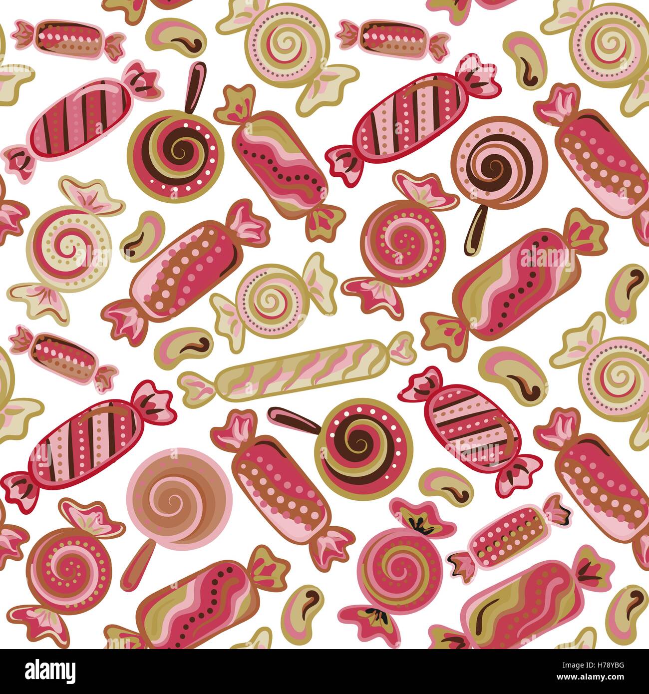 Seamless background with various candies. Vector illustration. Bright ...