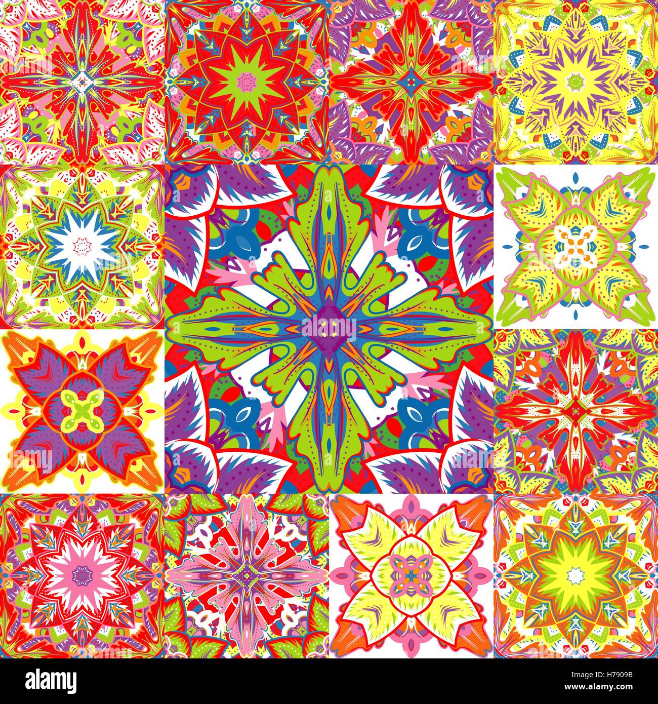 Set of seamless patchwork patterns from colorful Moroccan, Portuguese ...