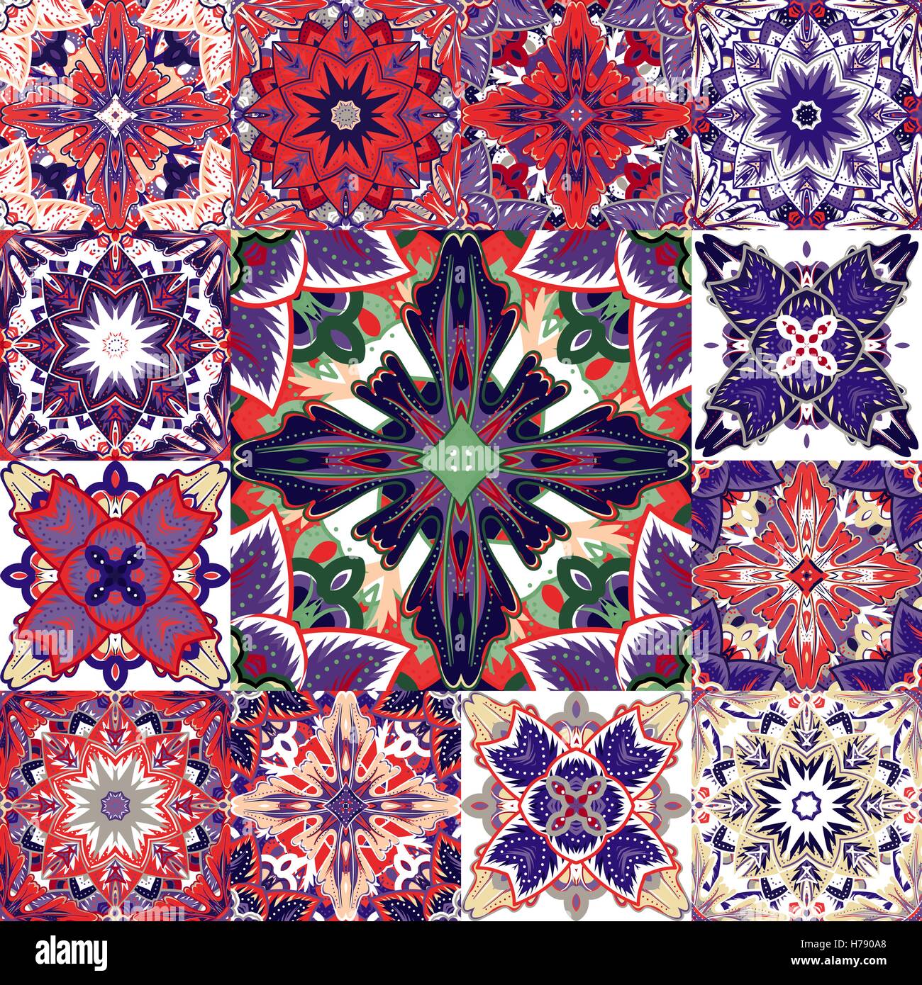 Set of seamless patchwork patterns from colorful Moroccan, Portuguese ...