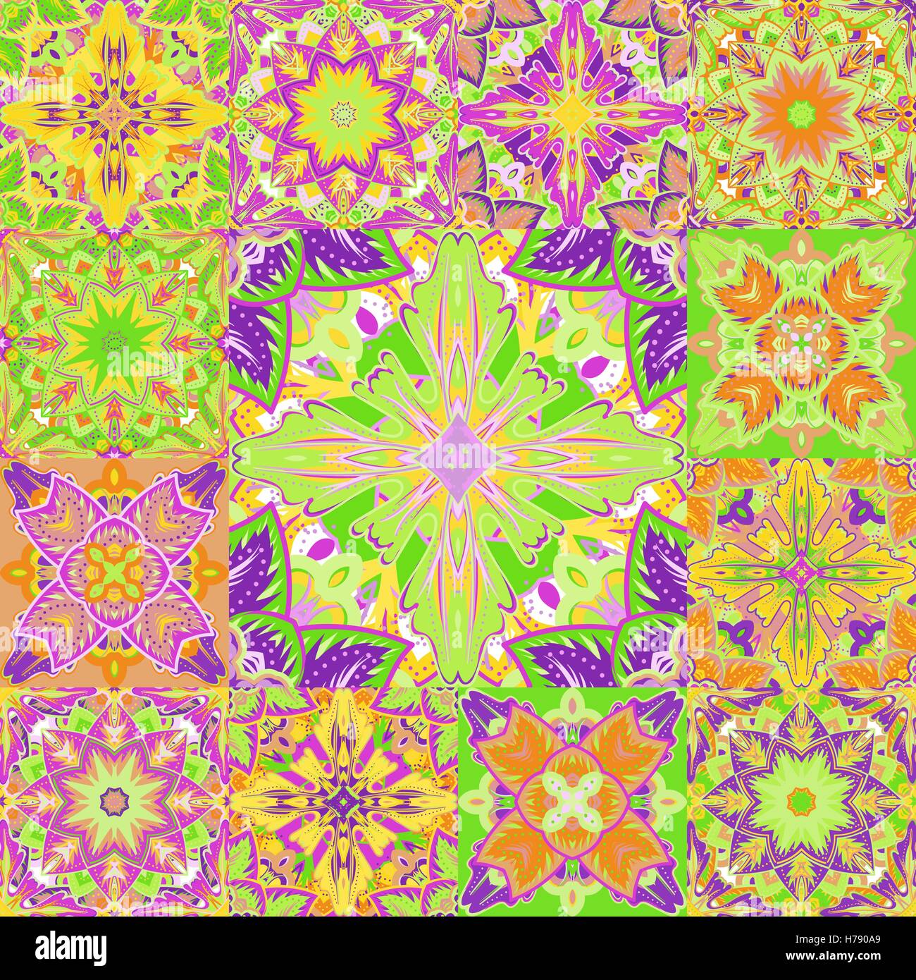 Vector seamless patchwork background from colorful oriental ornaments ...