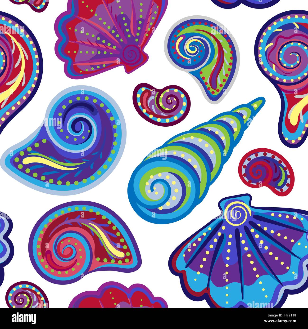 Seamless pattern of hand drawn seashells. Vector summer's children's ...