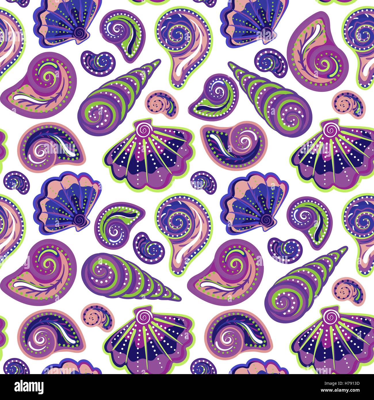 Hand draw sea shells pattern. Seamless texture with hand painted ...