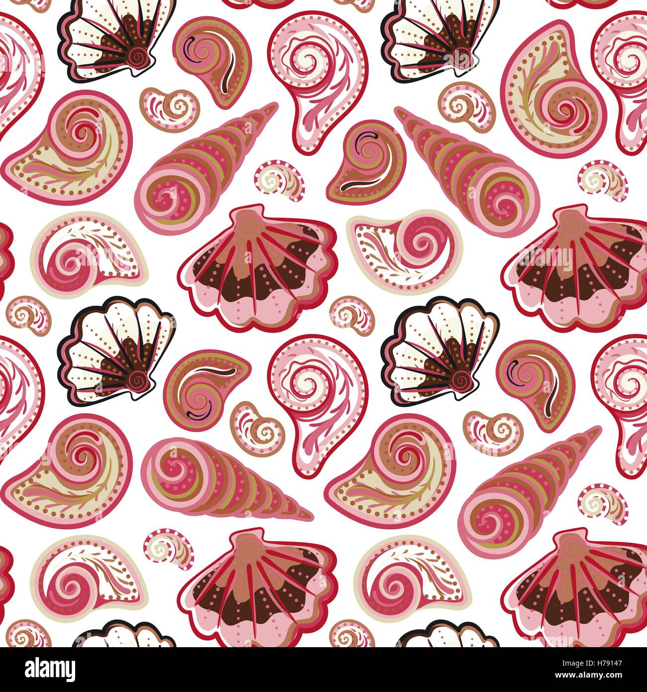 Hand draw sea shells pattern. Seamless texture with hand painted ...